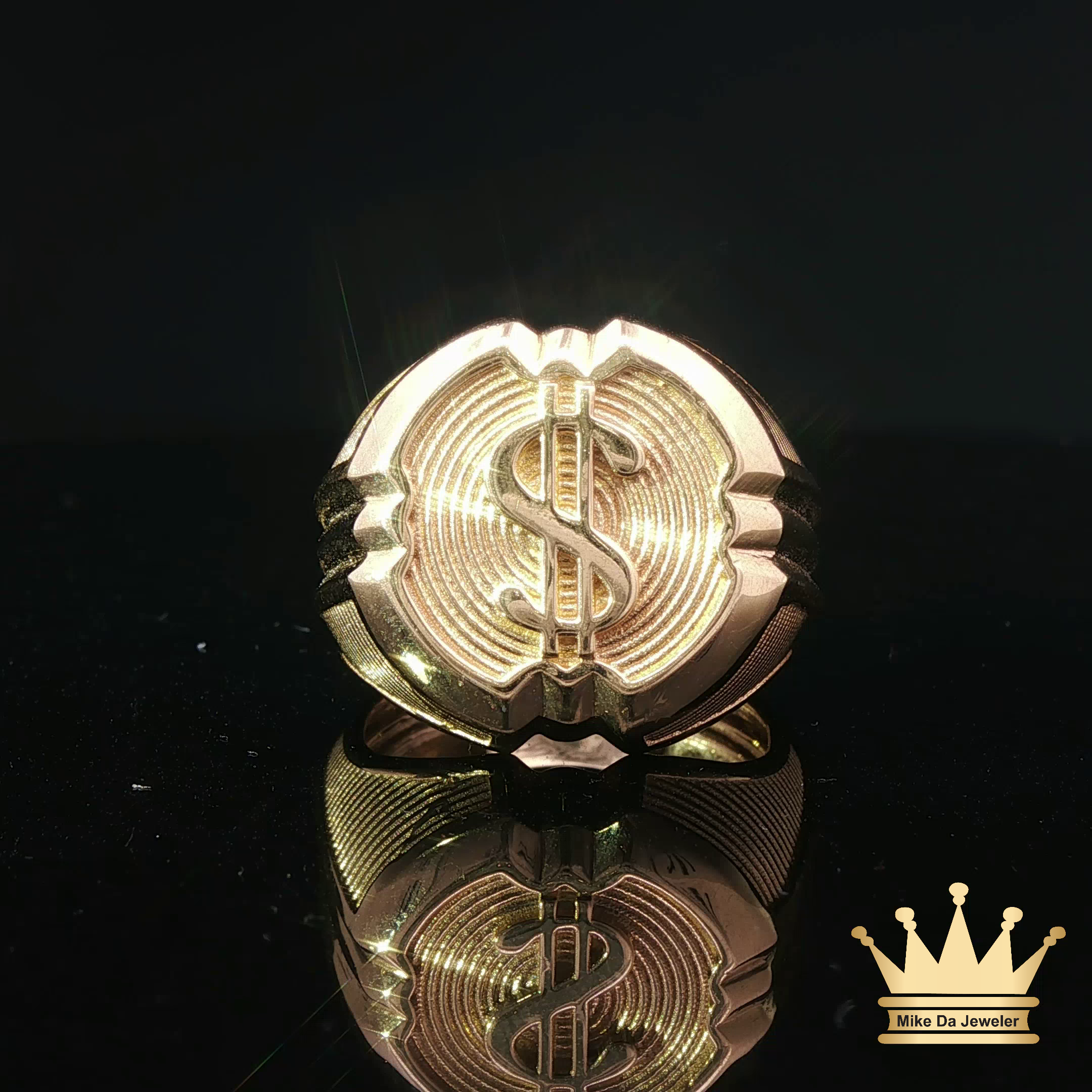 Men’s 18K Gold Dollar Sign Ring | MikeDaJeweler